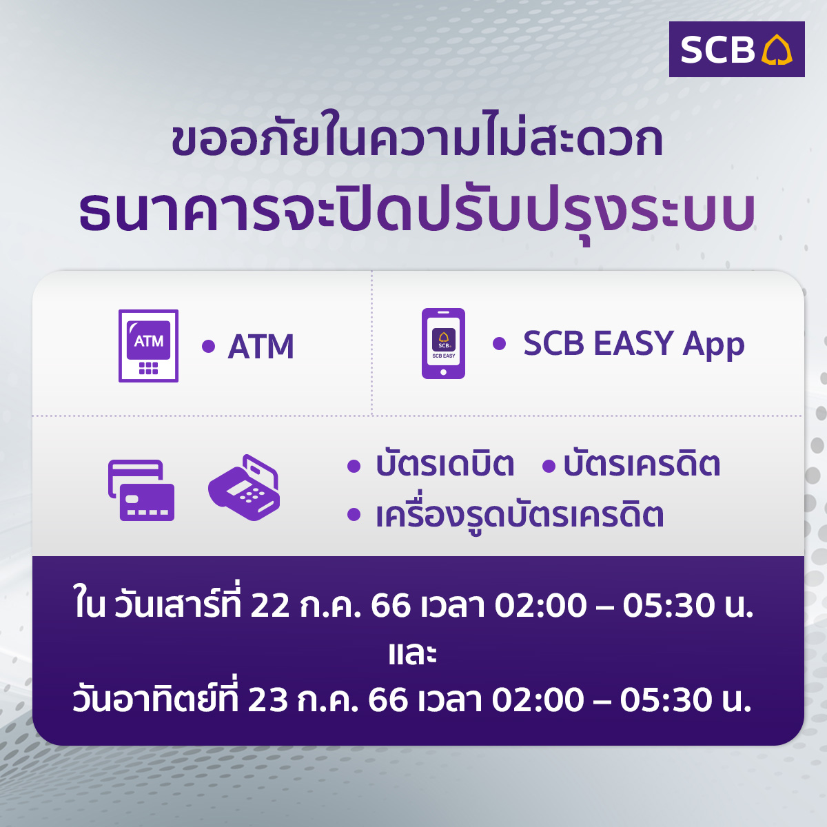 แจ้งปิดบริการต่างๆ ชั่วคราว เพื่อพัฒนาระบบ