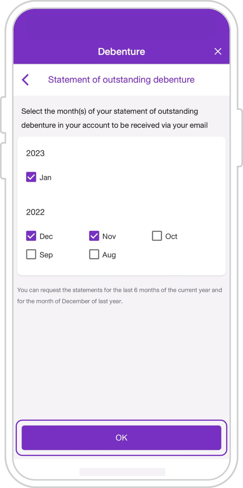 Request for Statement of Debenture Deposited