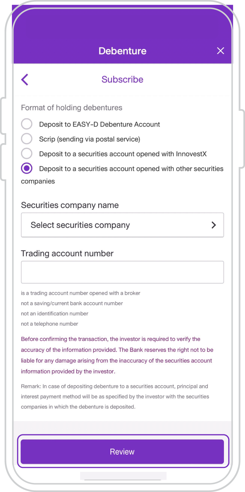 Debenture Subscription and Debenture Deposit in the EASY-D Debenture ...