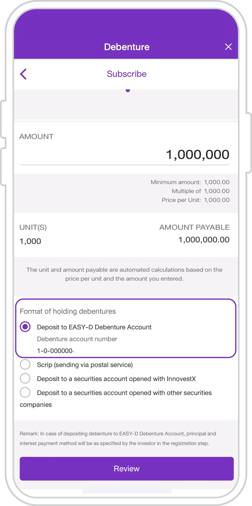 Debenture Subscription and Debenture Deposit in the EASY-D Debenture ...